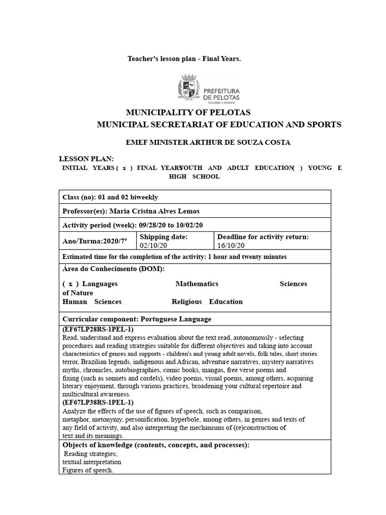 Lesson Plan 7th Grade October | PDF | Narrative | Human Communication