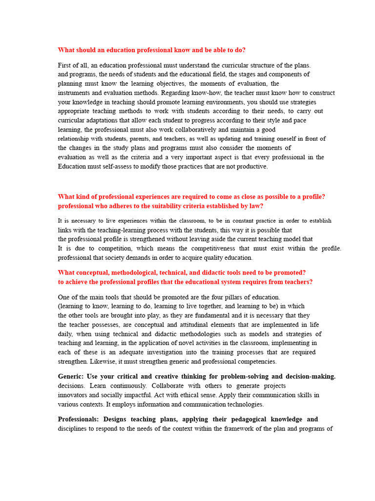 What A Professional in Education Should Know and Be Able To Do. | PDF ...