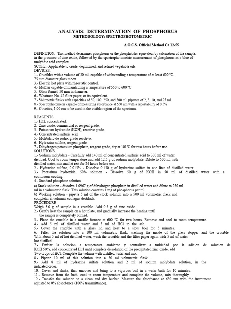 Phosphorus Determination | PDF | Spectrophotometry | Phosphorus