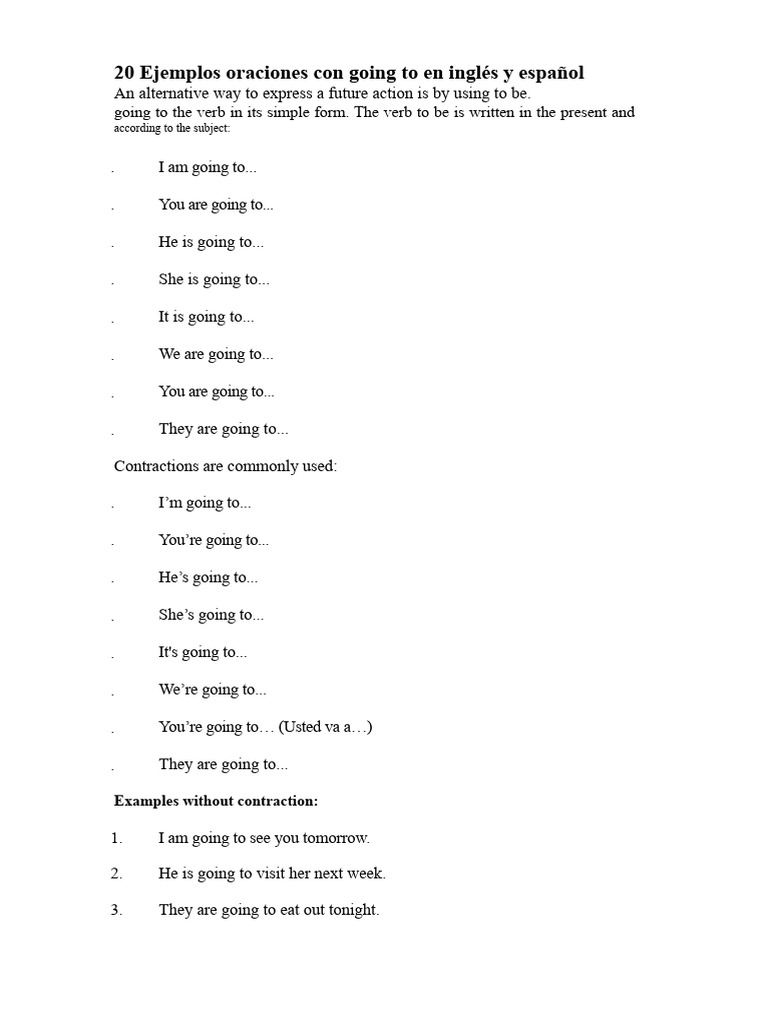 20 Ejemplos de "going to" en inglés | PDF | Linguistic Typology | Grammar