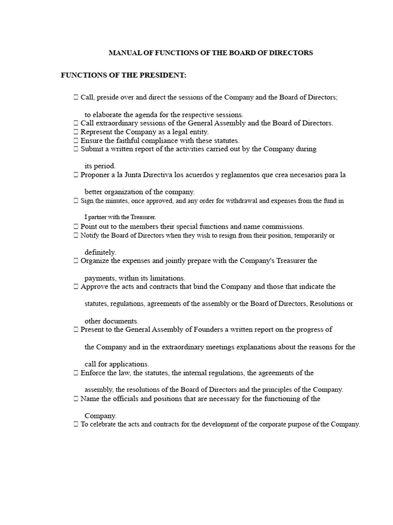Board of Directors Functions Manual | PDF | Board Of Directors | United ...