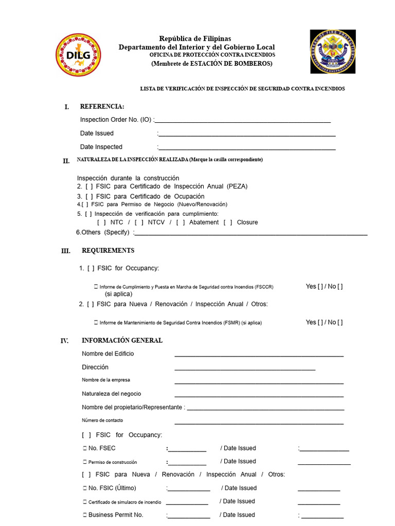 FSED 61F Inspección de Seguridad Contra Incendios Lista de Verificación ...
