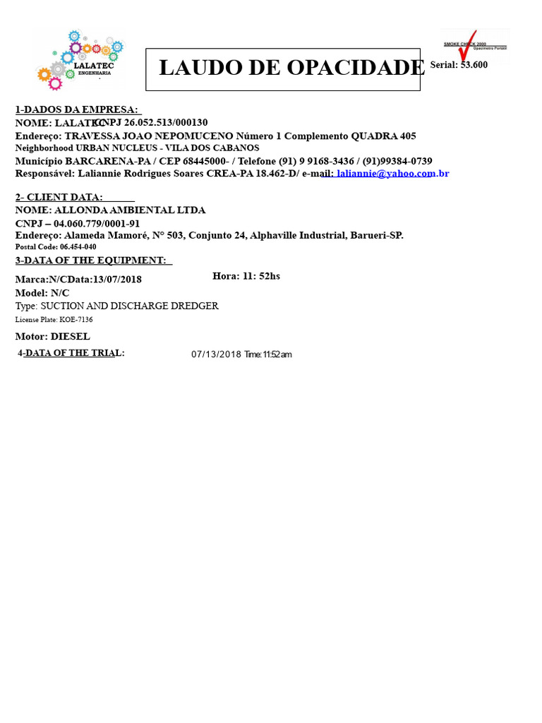 Opacity Report for Diesel Equipment | PDF | Exhaust Gas | Pollution