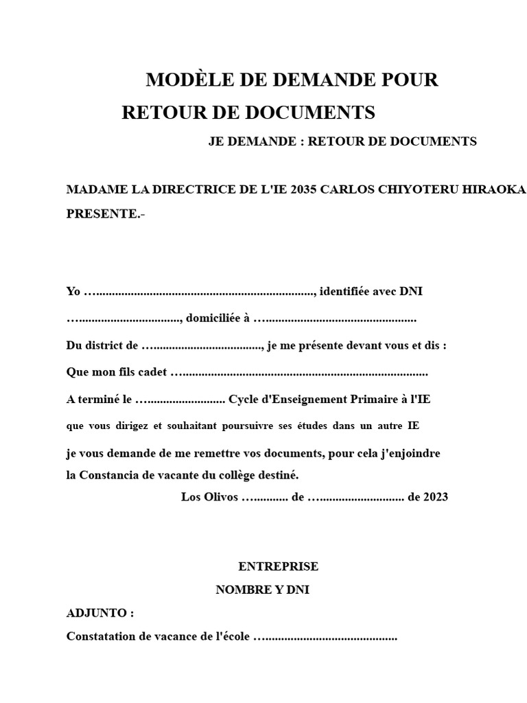 Demande de Retour de Documents Scolaires | PDF