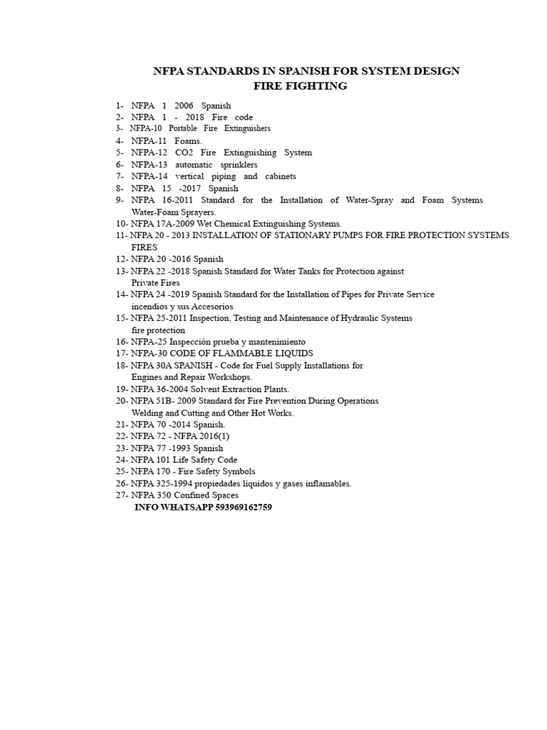 NFPA Fire Standards in Spanish Guide | PDF