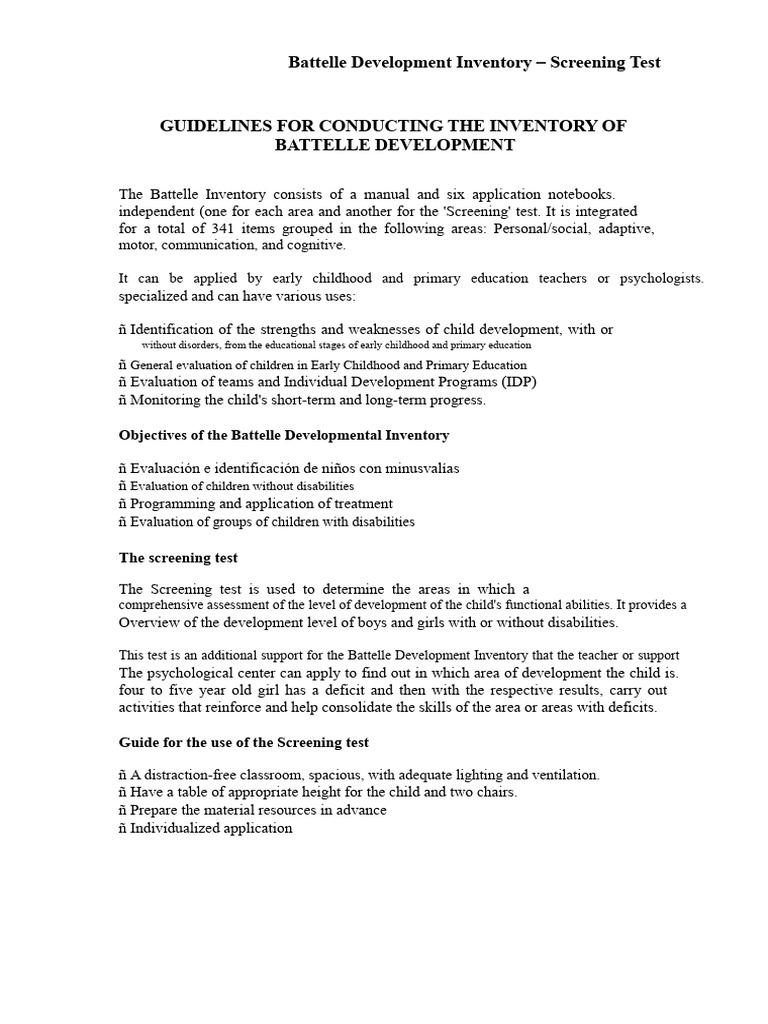 Battelle Development Inventory Screening Test | PDF | Cognition ...