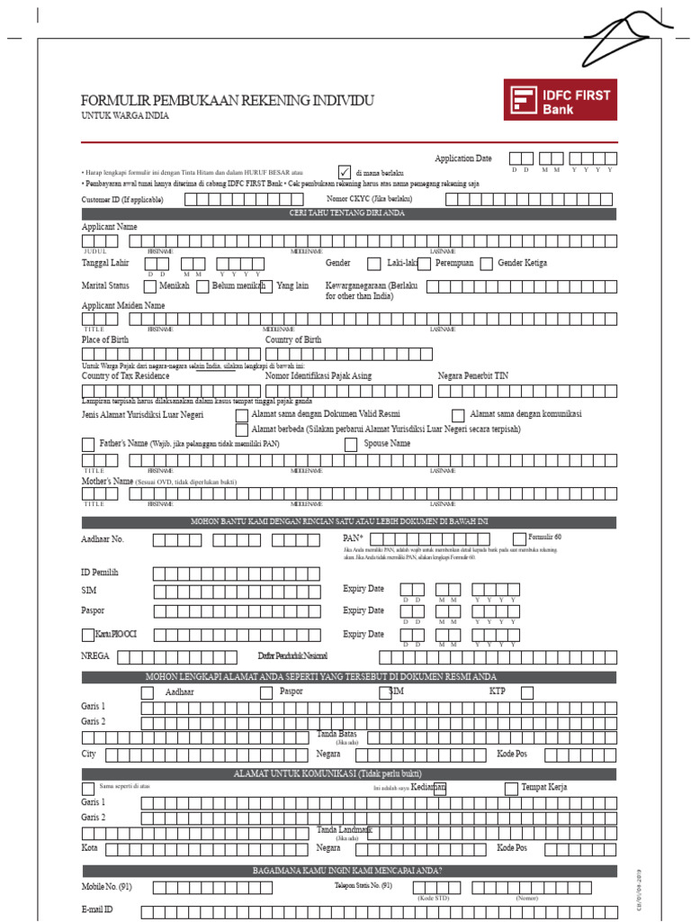 Formulir Rekening Savings IDFC FIRST V5 | PDF