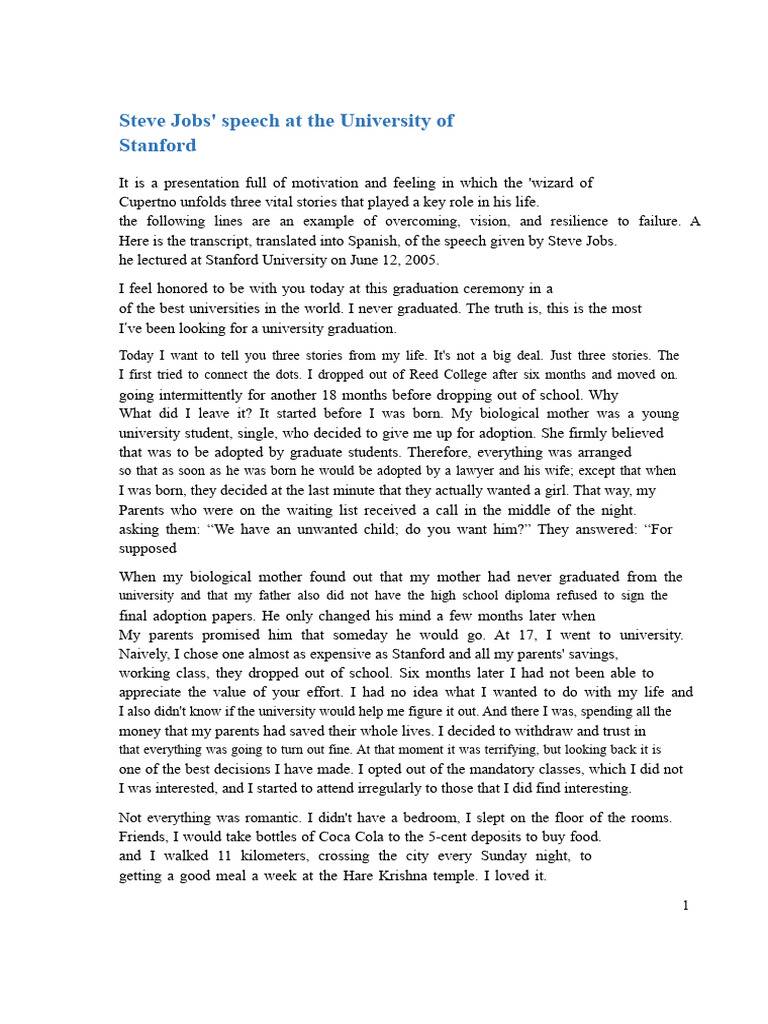 Steve Jobs' Speech at Stanford University | PDF | Typefaces | Steve Jobs