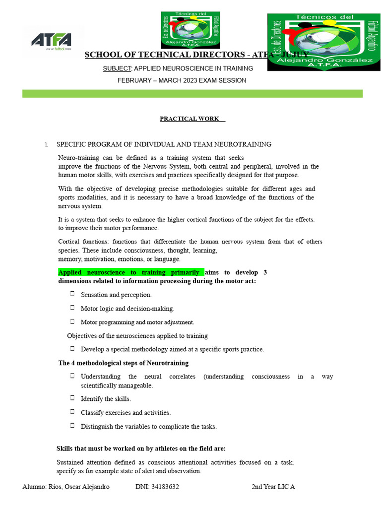 Applied Neurosciences To Training | PDF | Nervous System | Neuroscience