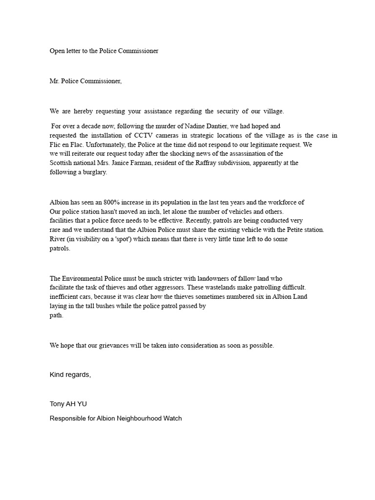 Open Letter To The Police Commissioner | PDF
