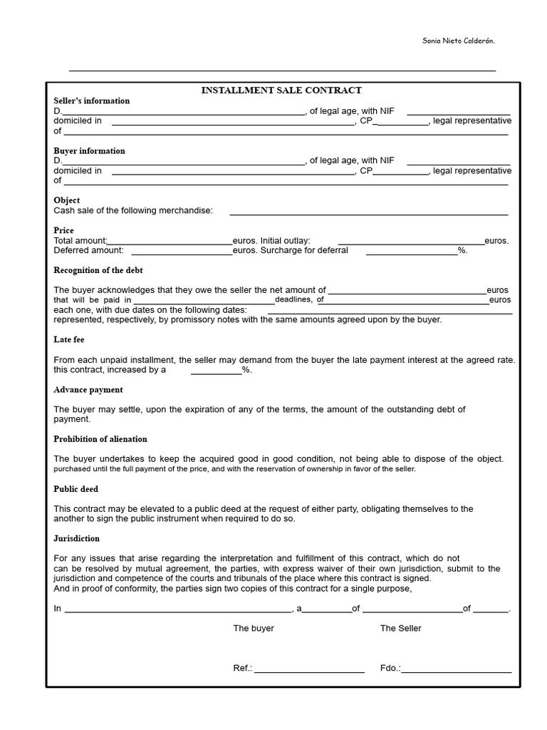 Installment Sale Contract | PDF | Payments | Private Law