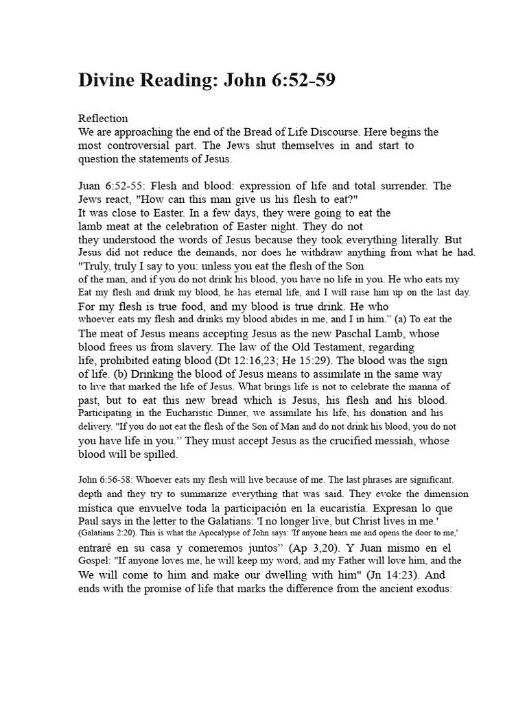 Lectio Divina John 6:52-59 | PDF | Jesus | Systematic Theology