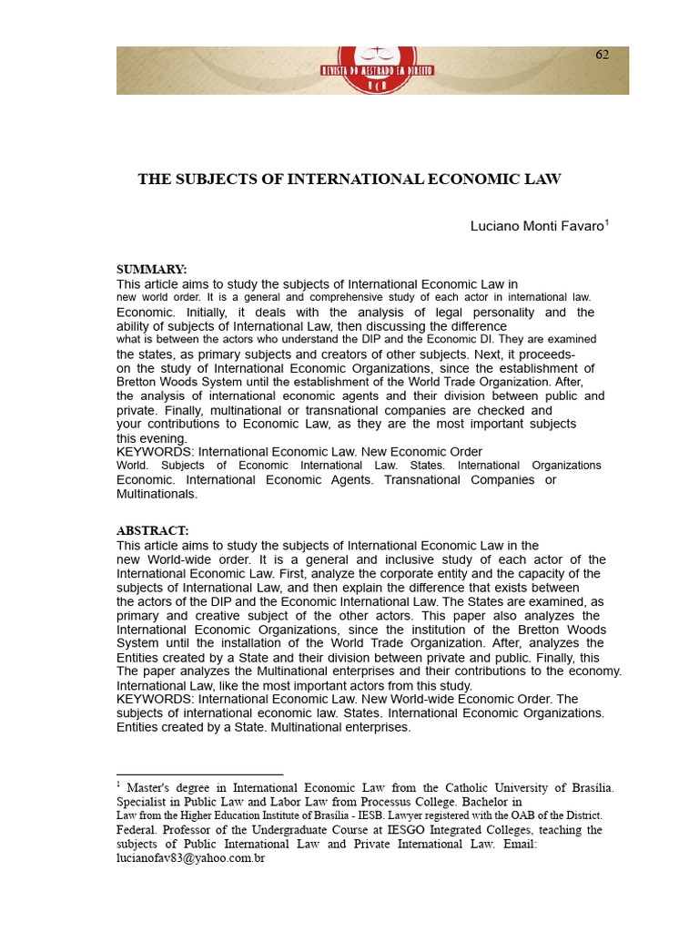 The Subjects of International Economic Law PDF | PDF | World Trade ...