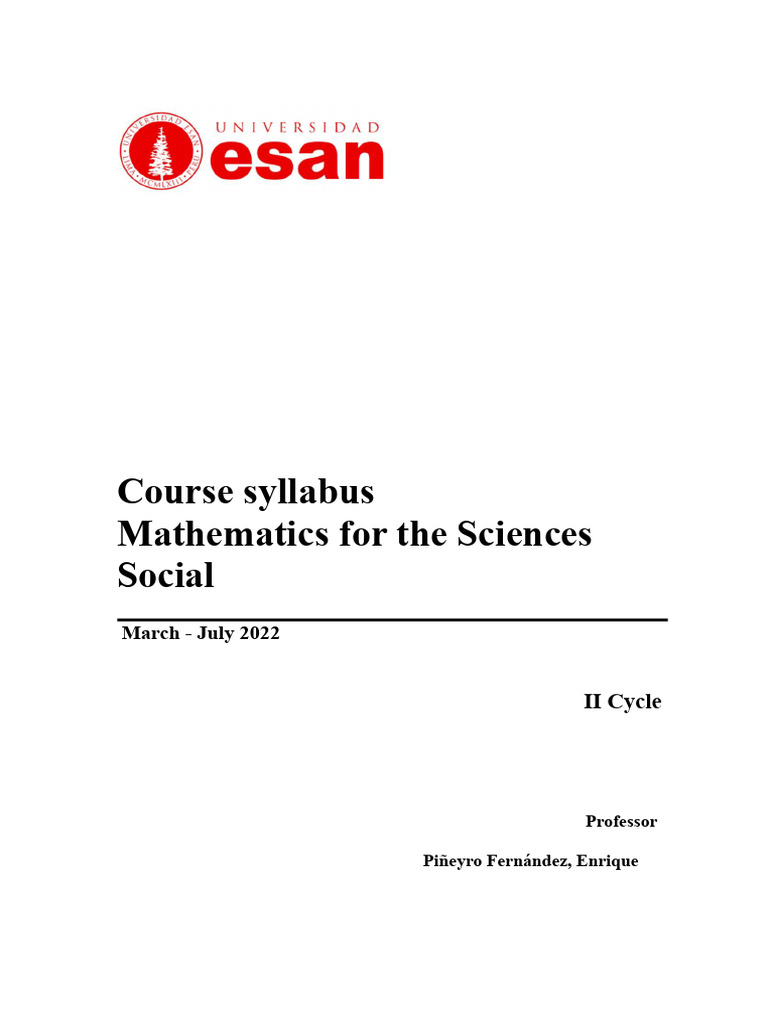 Mathematics for Social Sciences Syllabus | PDF | Function (Mathematics ...