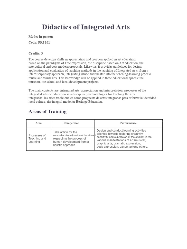 Integrated Arts Education Course Overview | PDF