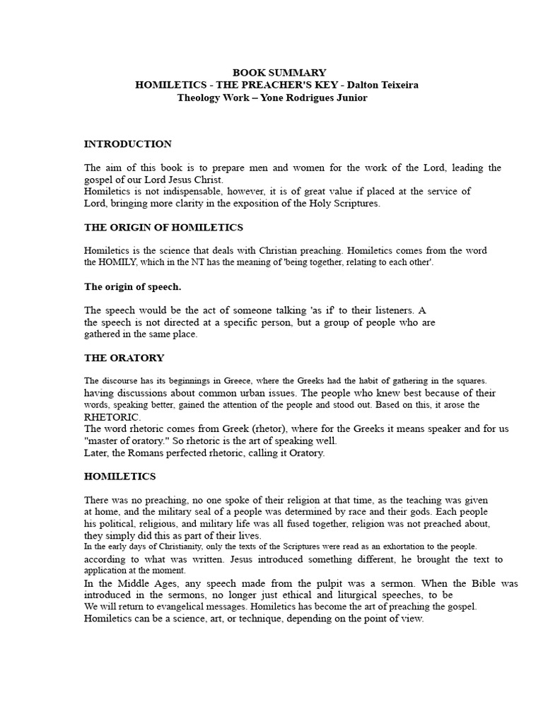SUMMARY OF THE BOOK Homiletics | PDF | Homiletics | Sermon