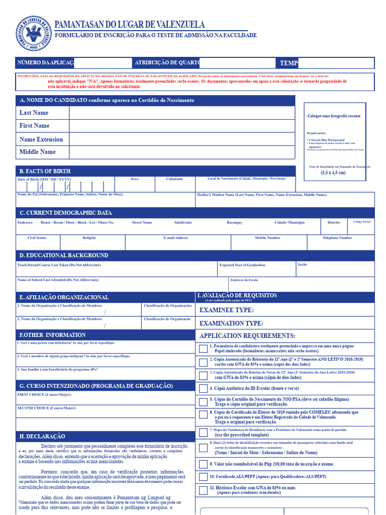 Formulário de Candidatura PLV CAT 2020 Preenchível | PDF