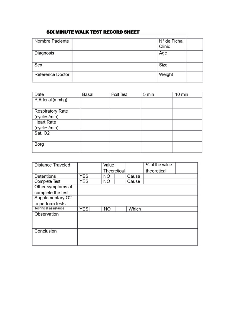 6-Minute Walk Test Record Sheet | PDF