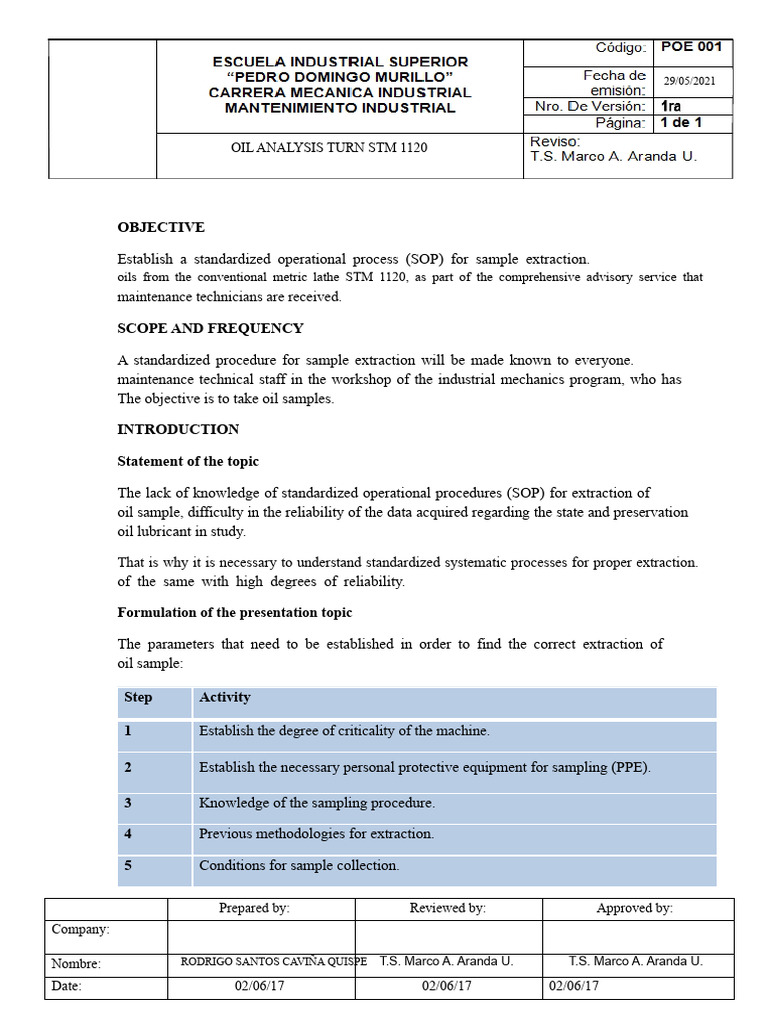 Oil Sample Extraction SOP Guide | PDF | Mechanical Engineering