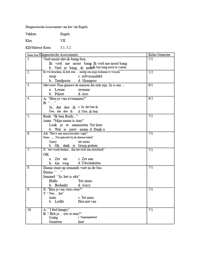 Diagnostische Beoordeling Van Het Vak Engels | PDF