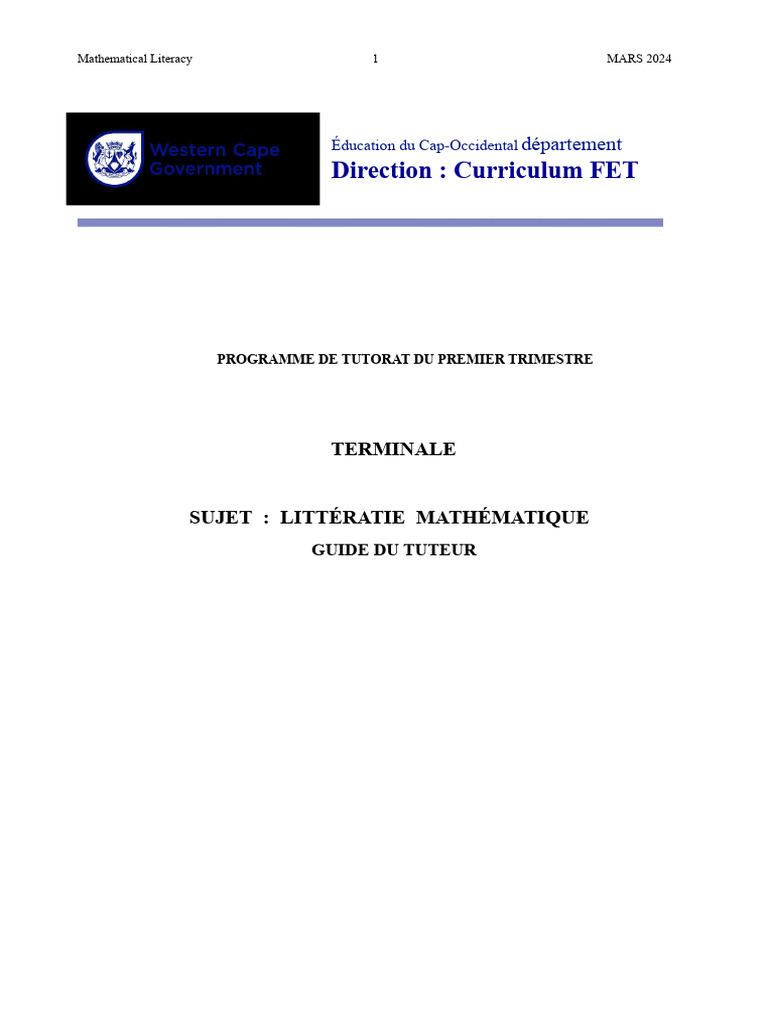 Guide de tutorat en littératie mathématique | PDF | Littératie ...