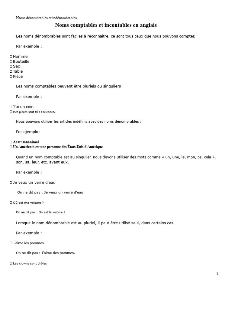 Noms dénombrables et indénombrables en anglais | PDF | Nombre grammatical
