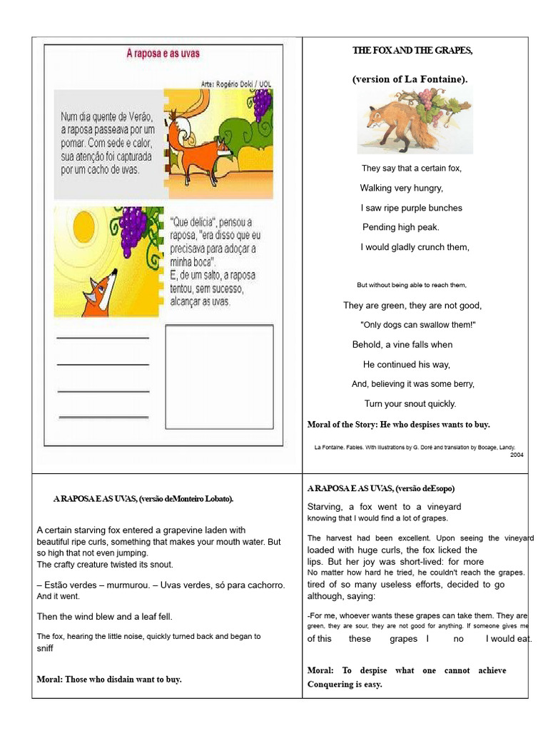 The Fox and the Grapes Fable Summary | PDF | Viticulture | Crops ...