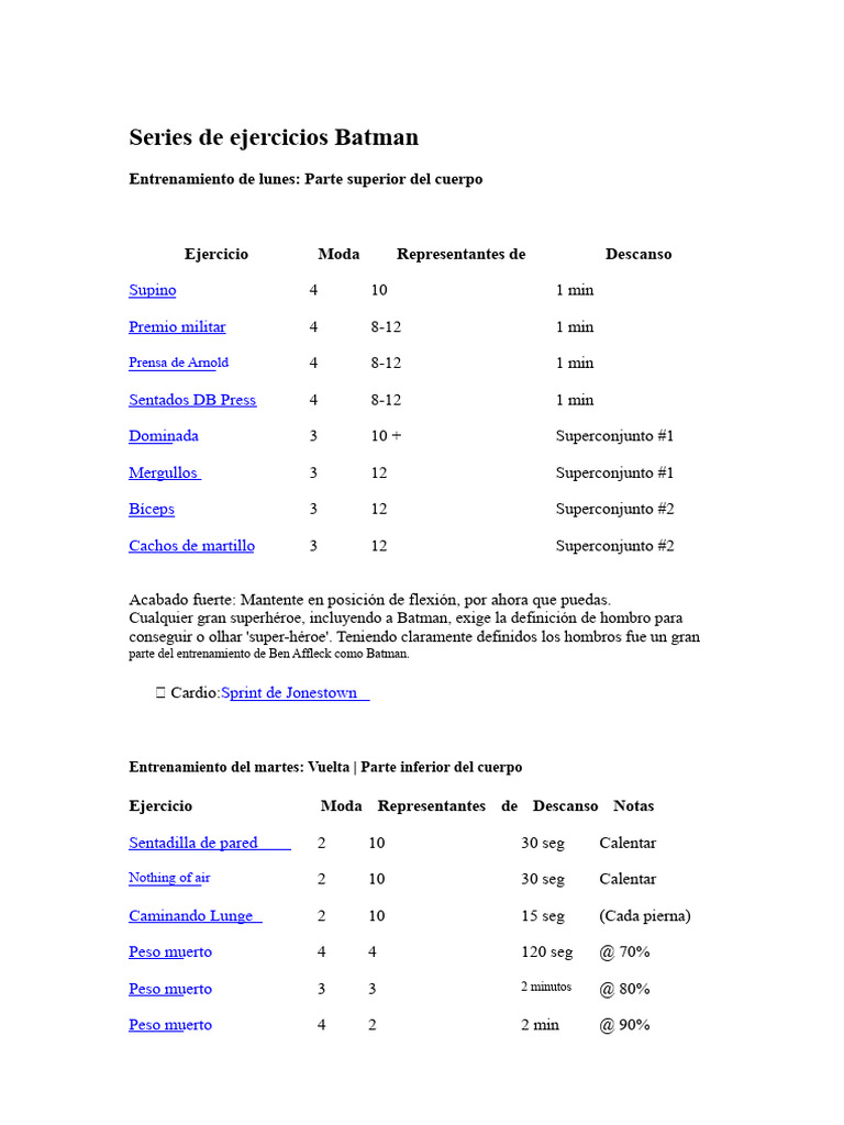 Rutina de Ejercicios Batman: Fuerza y Cardio | PDF | Aptitud física ...