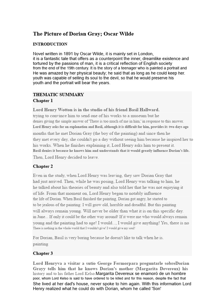 The Picture of Dorian Gray Summary | PDF | The Picture Of Dorian Gray