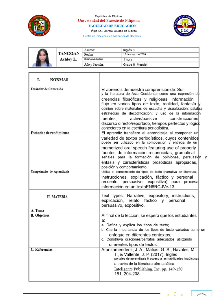 Plan de Lección Sobre Tipos de Texto | PDF | Enseñando | Aprendizaje