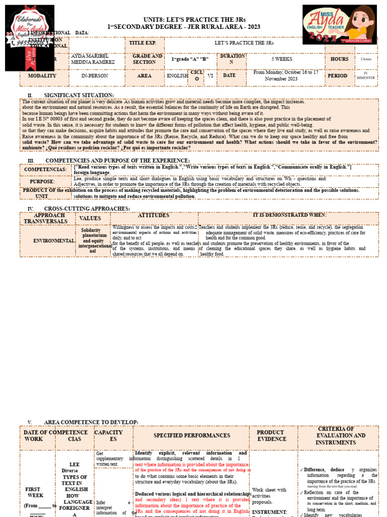 1° - Unit8 - Let's Practice The 3RS | PDF | English Language | Information