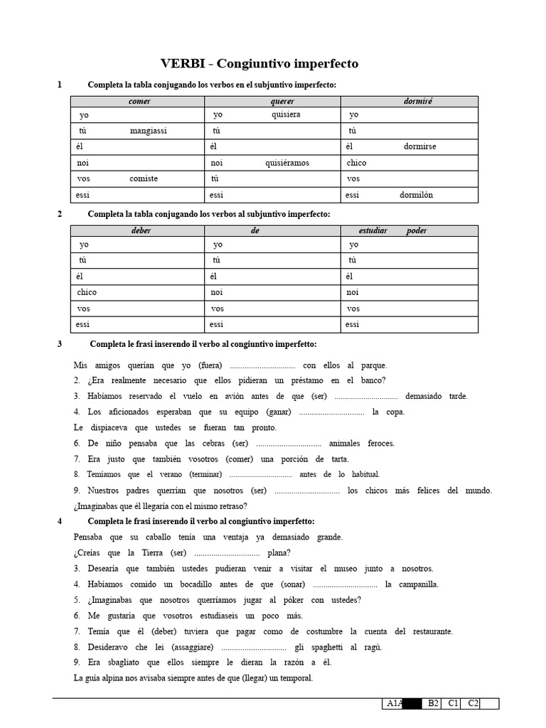 Ejercicios de subjuntivo imperfecto | PDF