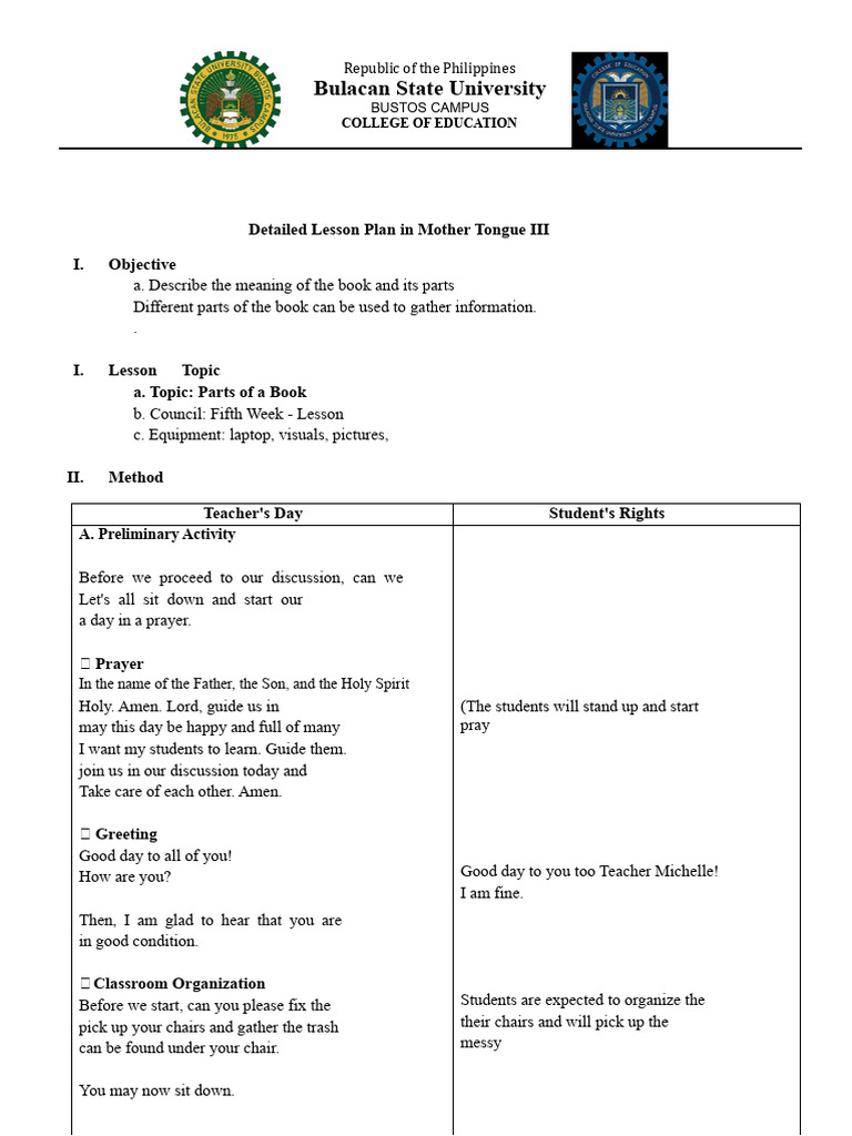 Grade 3 MTB - Parts of A Book | PDF | Lesson Plan
