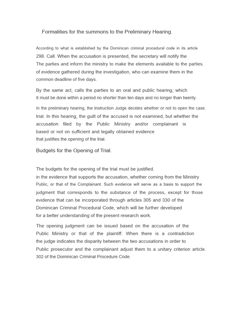 Formalities For The Call To The Preliminary Hearing | PDF | Trials ...