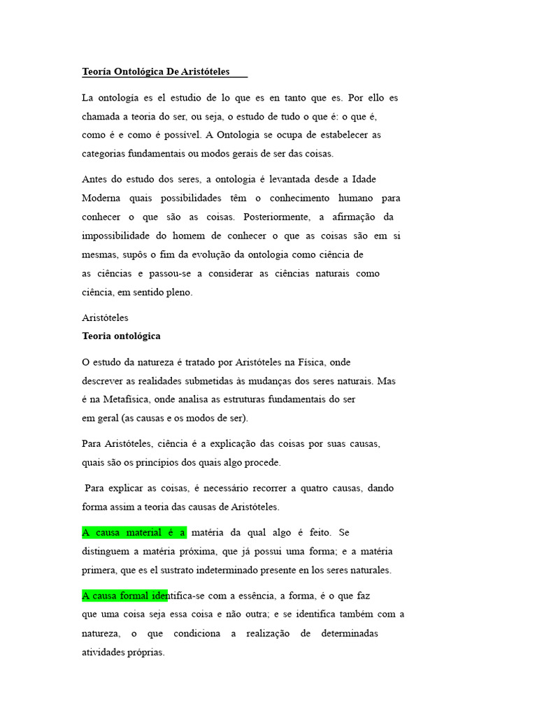 Teoria Ontológica de Aristóteles | PDF | Ontologia | Aristóteles