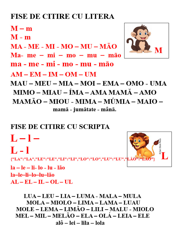 Fișe de Citire Cu Litera | PDF