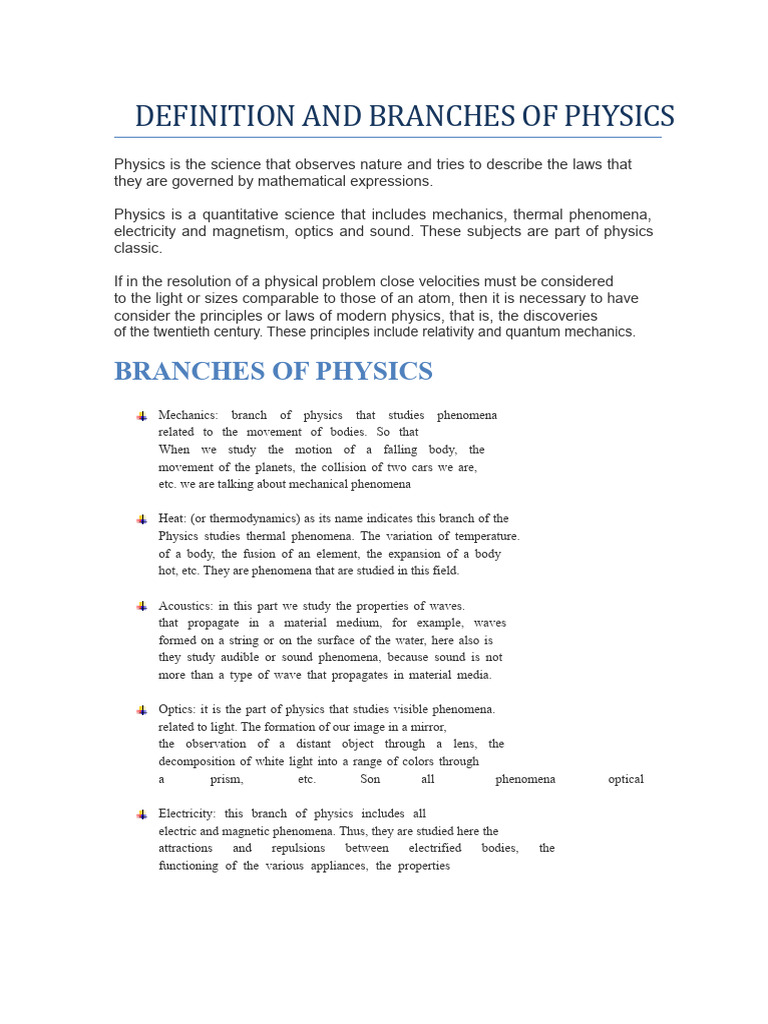 Definition and Branches of Physics | PDF