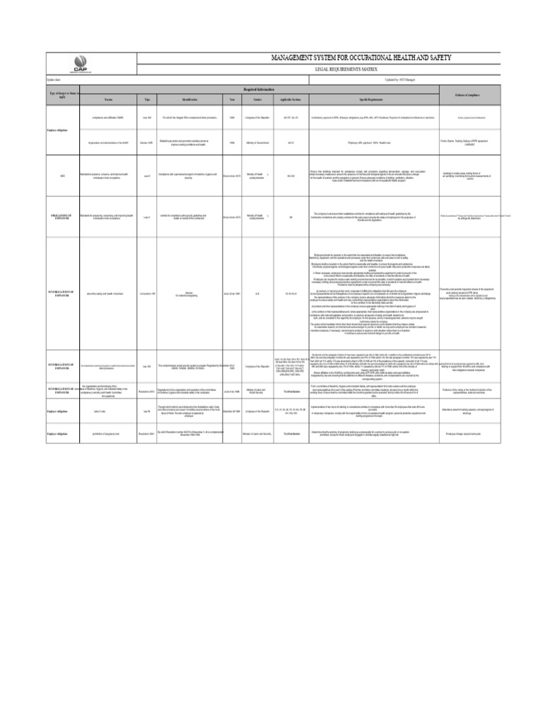 Legal Requirements Matrix | PDF | Occupational Safety And Health ...