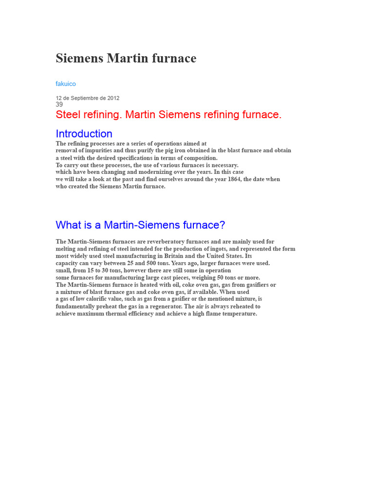 Siemens Martin Oven | PDF | Steel | Manganese