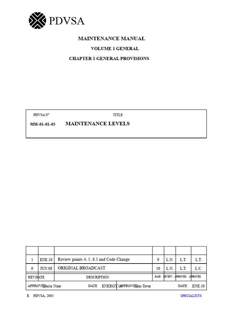 PDVSA Maintenance Levels Manual | PDF | Reliability Engineering ...
