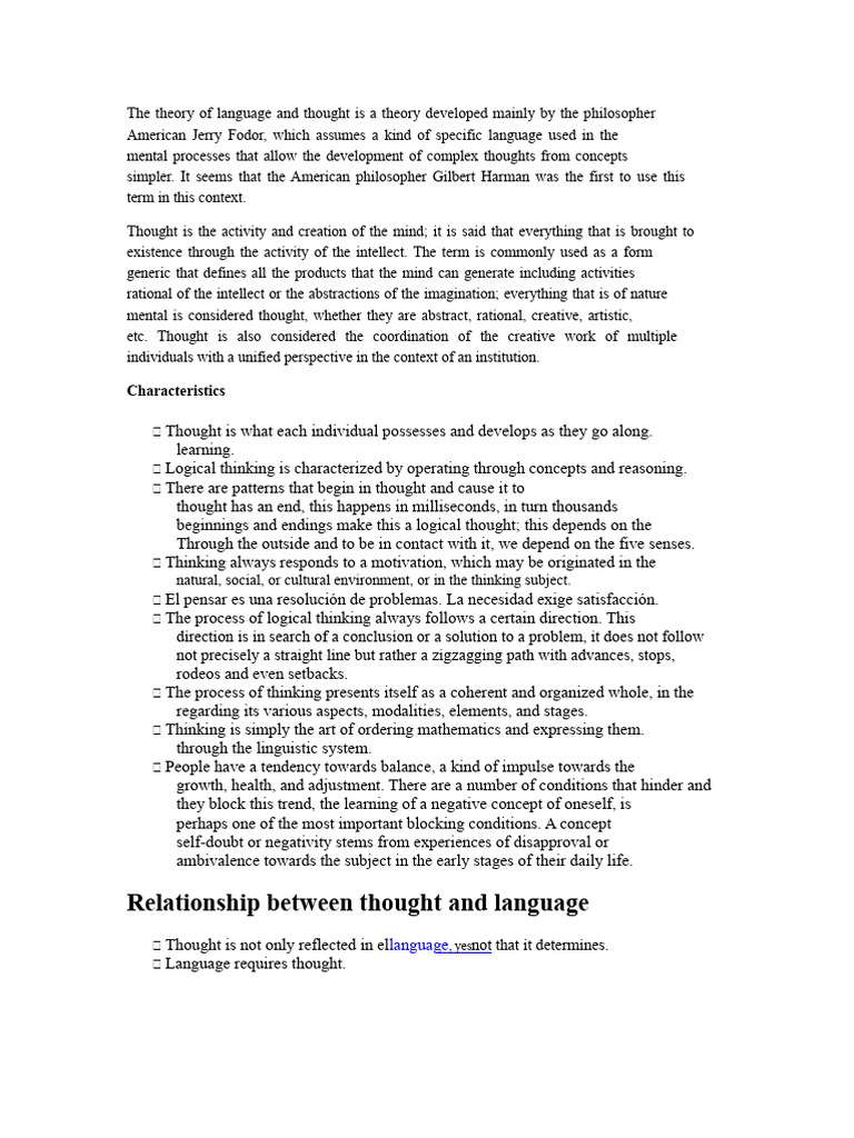 The Theory of Language and Thought Is A Theory Mainly Developed by The ...
