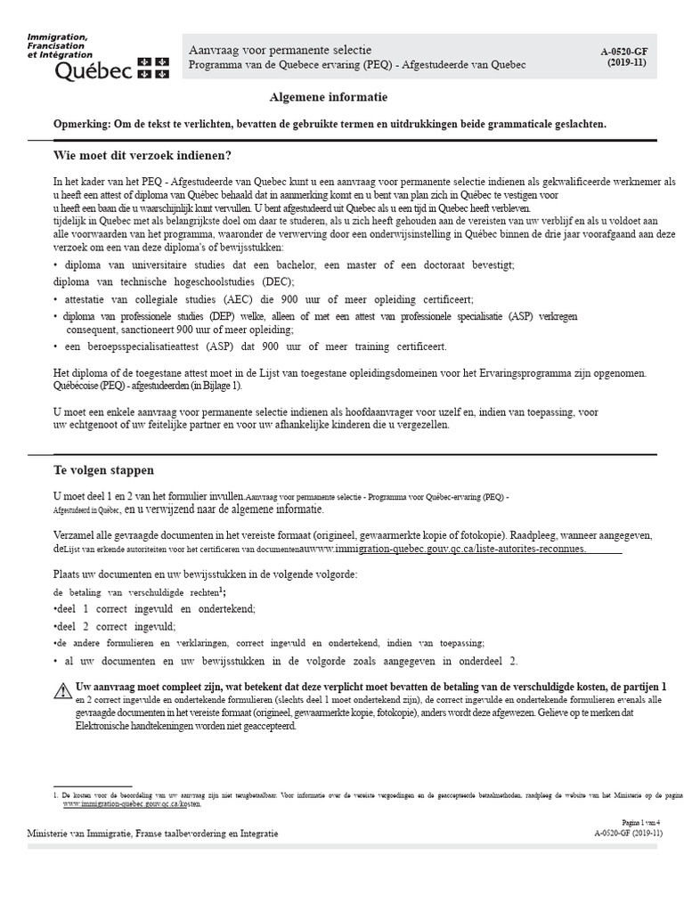 Immigratie-Quebec A0520GF | PDF