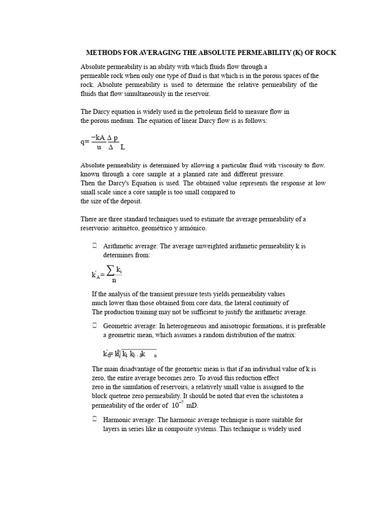 Averaging Techniques for Rock Permeability | PDF | Average | Chemical ...