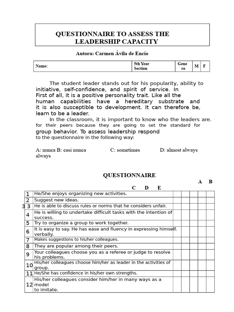Leadership Capacity Assessment Questionnaire | PDF