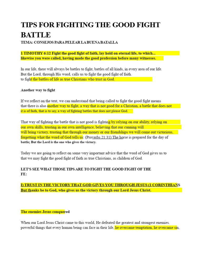 Tips For Fighting The Good Fight of Faith | PDF | Jesus | Faith