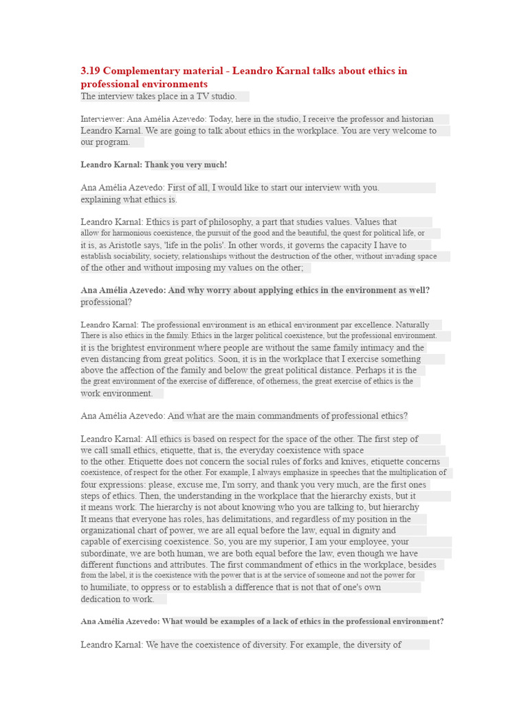 3.19 Complementary Material - Leandro Karnal Talks About Ethics in ...