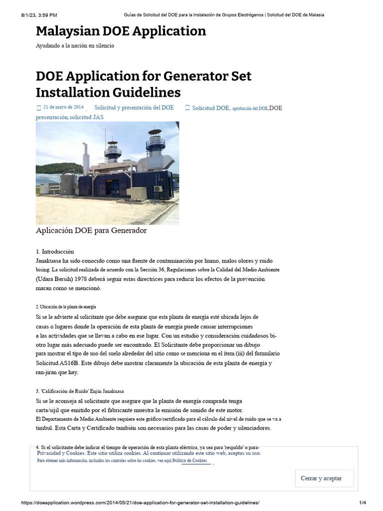 Guía DOE para Instalación de Generadores | PDF | ruido | Cookie HTTP