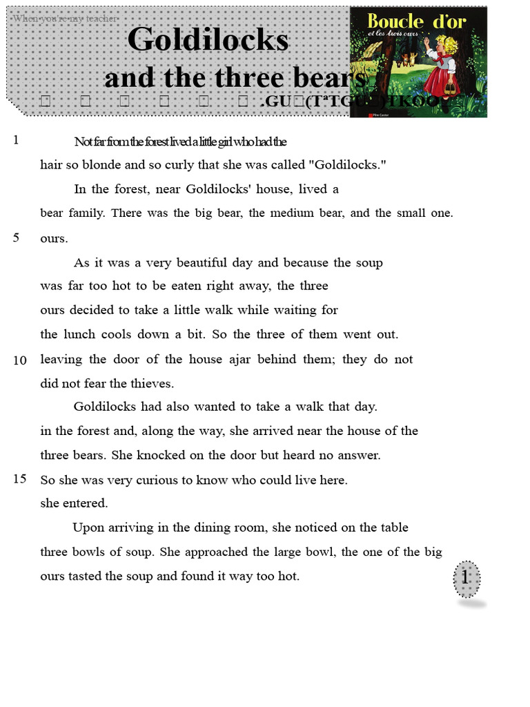 Goldilocks and the Three Bears Story | PDF | Goldilocks And The Three Bears