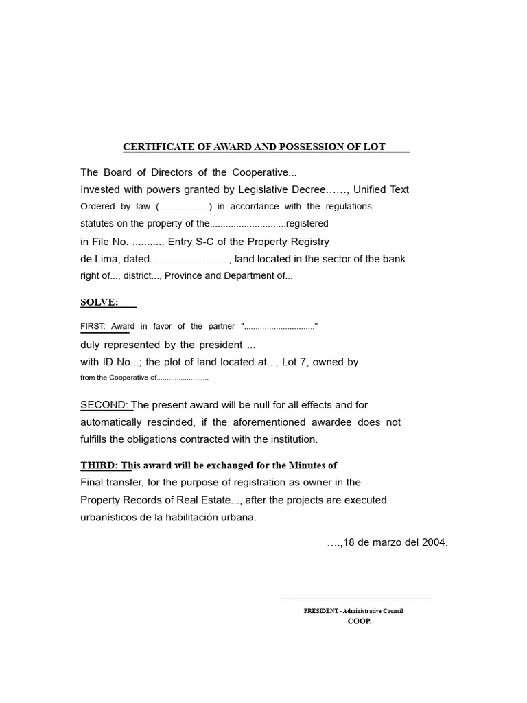 Certificate of Land Award and Possession | PDF | Property Law | Civil ...