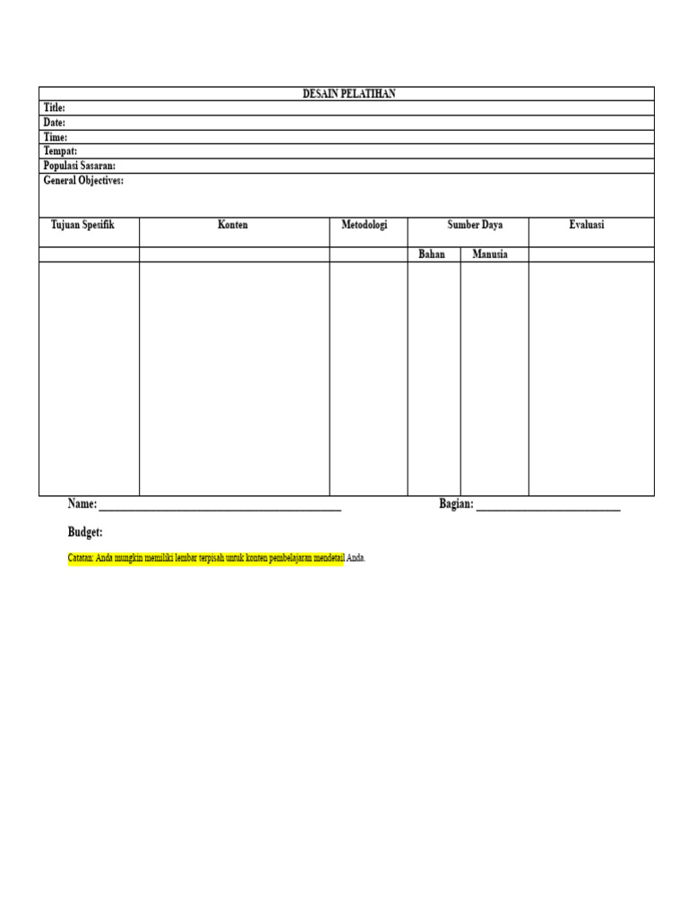 Template Desain Pelatihan | PDF